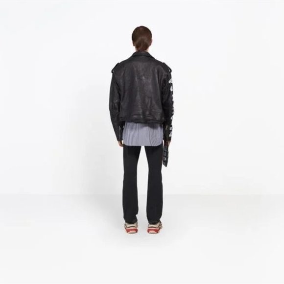 Balenciaga | Jackets & Coats | 29 Balenciaga Painted Logo Sleeve Graffiti Heavy Leather Moto ...